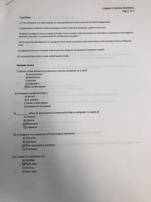 Solved Chapter-1 Review Questions Page 1 of 3 True/False 1) | Chegg.com