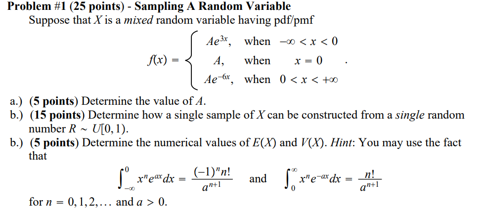 Solved Problem \#1 (25 points) - Sampling A Random Variable | Chegg.com Solved Problem \#1 (25 points) - Sampling A Random Variable | Chegg.com