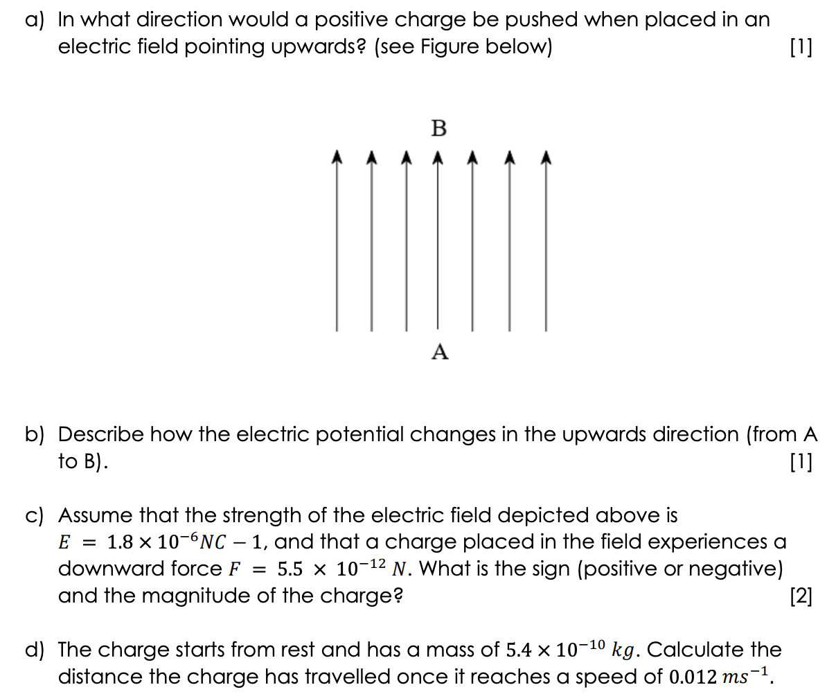 Solved a) In what direction would a positive charge be | Chegg.com