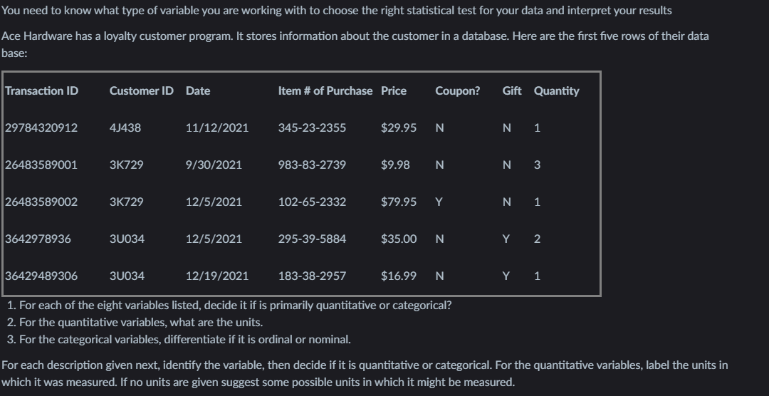 Solved You need to know what type of variable you are | Chegg.com