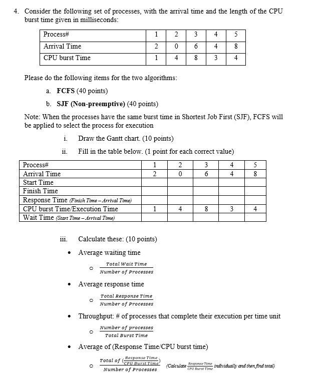 Solved 4. Consider the following set of processes, with the | Chegg.com