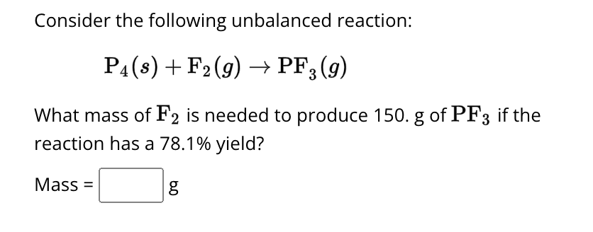 Solved Consider the following unbalanced reaction: | Chegg.com