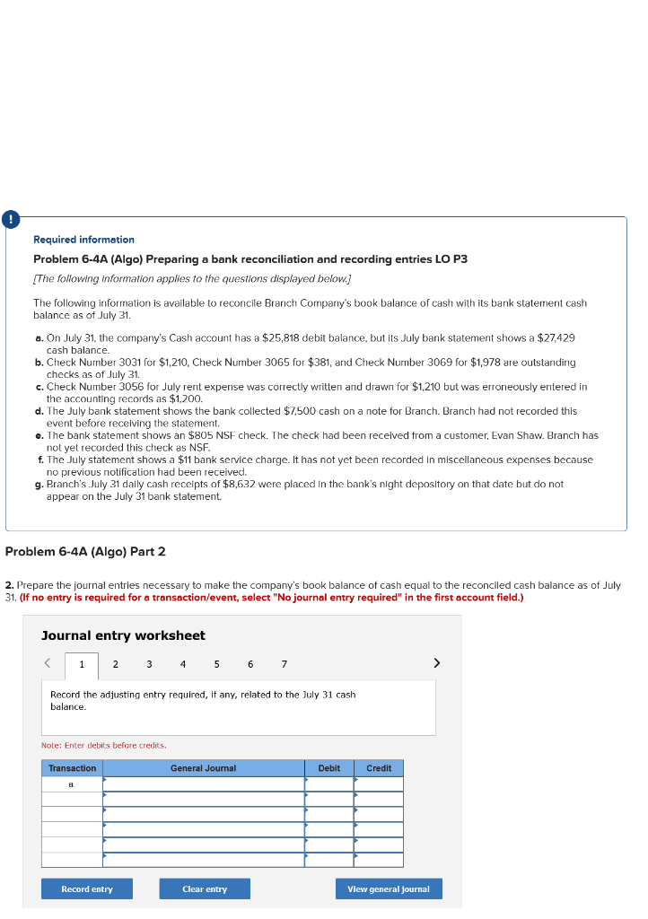 Solved Required information Problem 6-4A (Algo) Preparing a | Chegg.com