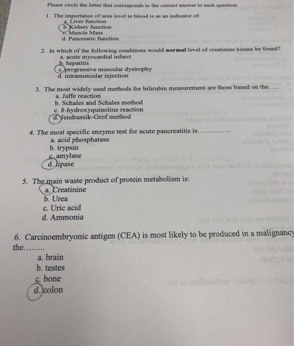 Solved Please circle the letter that corresponds to the | Chegg.com