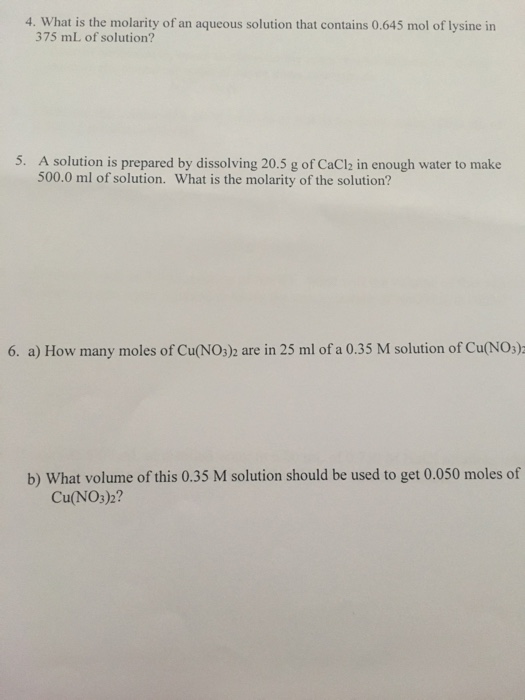 Solved Molarity = Mole of Solute Liters of Solution M. as a | Chegg.com