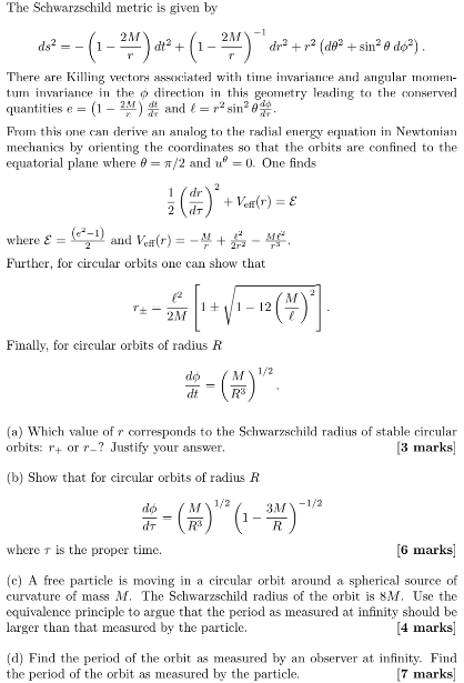 Solved The Schwarzschild metric is given by | Chegg.com