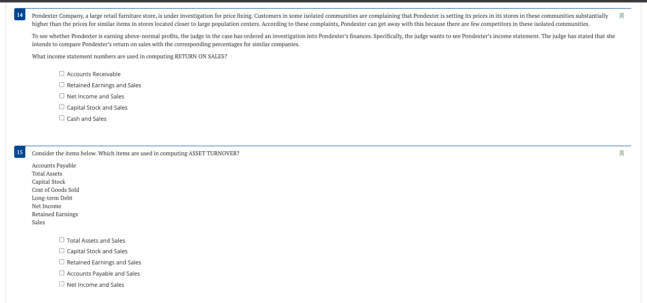 Solved intends to compare Pondexter's return on sales with | Chegg.com