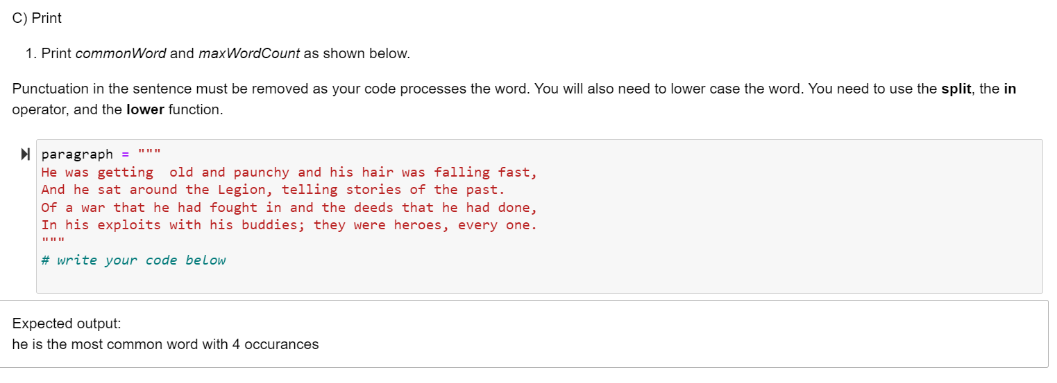 Solved Given the string paragraph below, write code to | Chegg.com