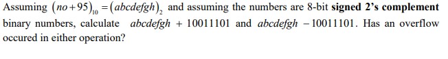Assuming ( no +95)10=(abcdefgh)2 and assuming the | Chegg.com