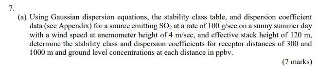 Solved (a) Using Gaussian dispersion equations, the | Chegg.com