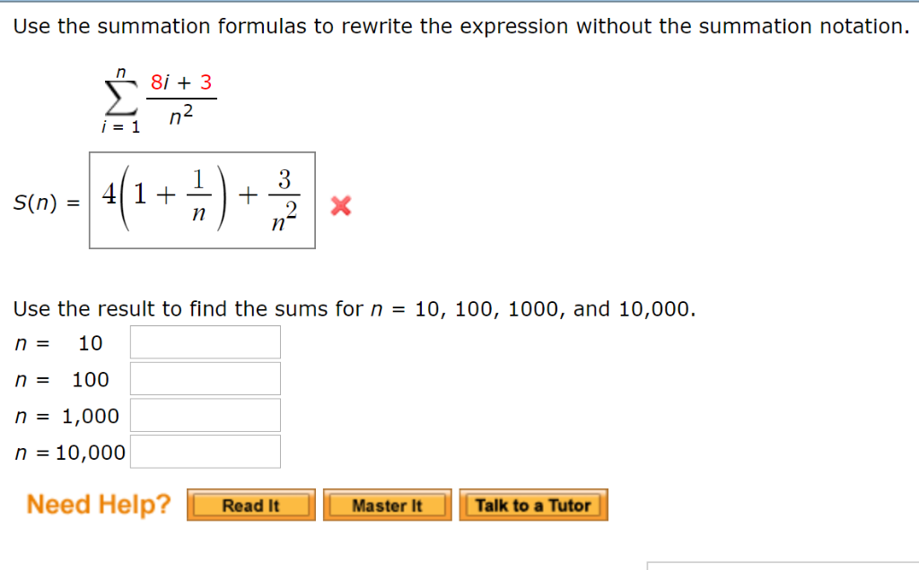 Solved Use the summation formulas to rewrite the expression | Chegg.com