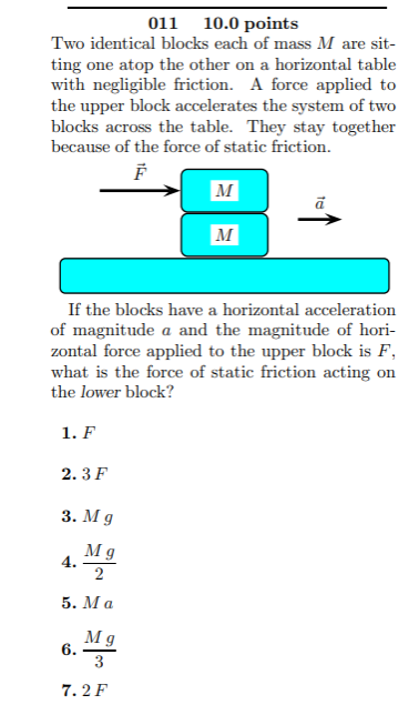 Solved 011 10.0 points Two identical blocks each of mass M | Chegg.com