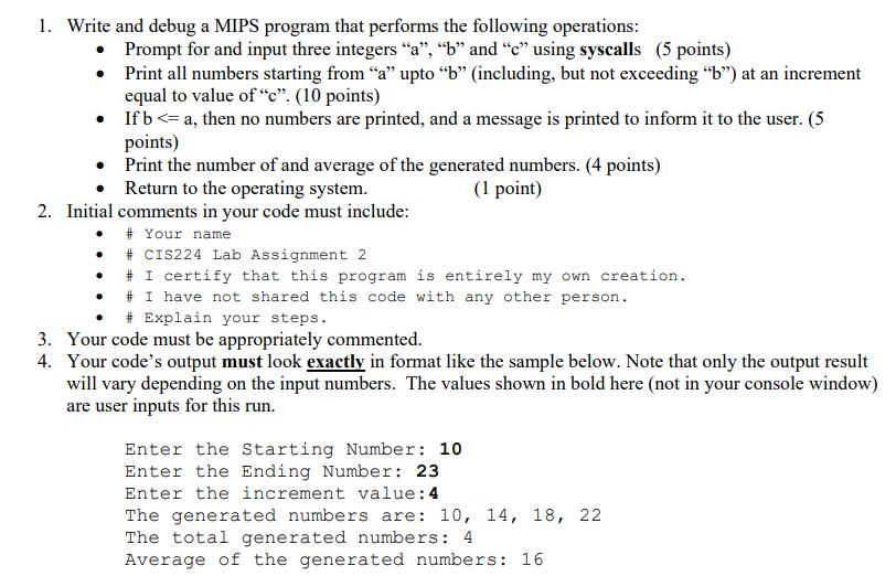 . 1. Write and debug a MIPS program that performs the | Chegg.com