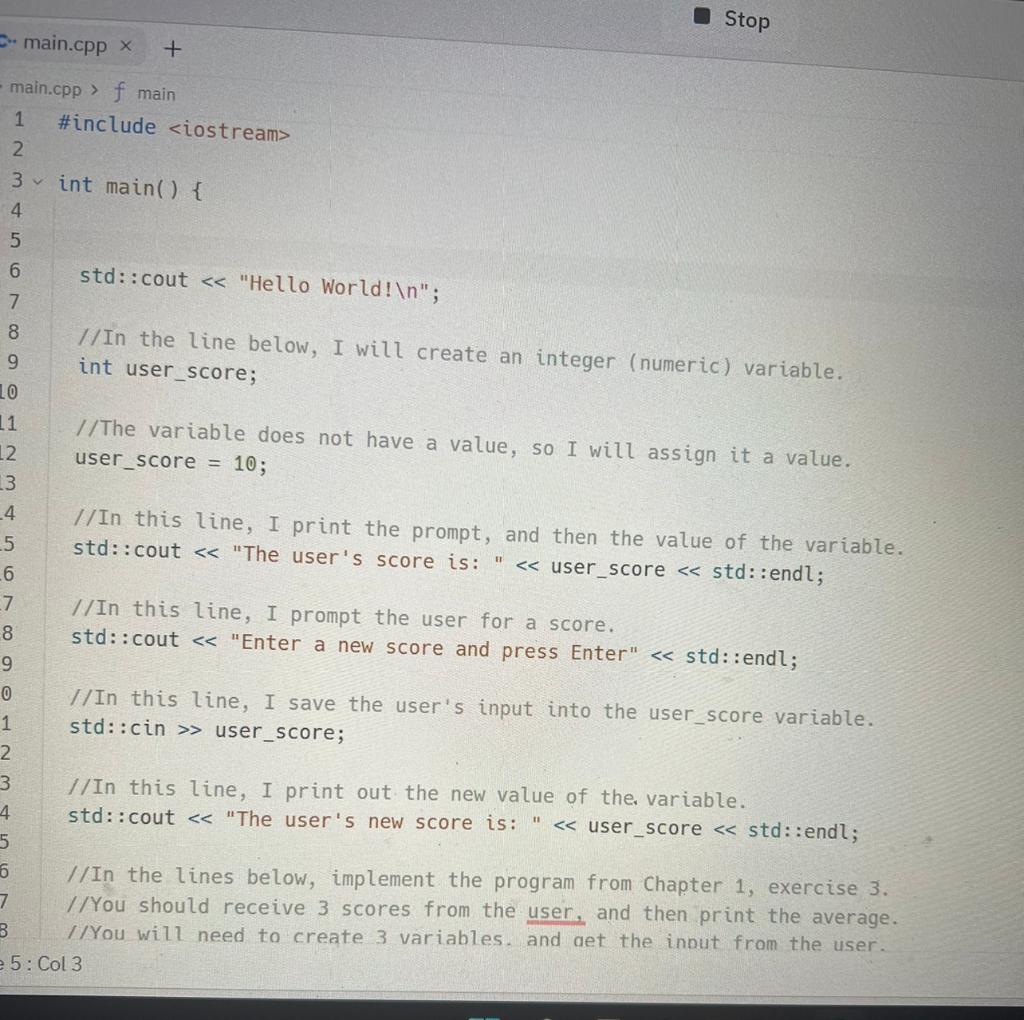 Stop nain.cpp x+ ain.cpp >f main \#include int | Chegg.com