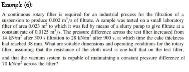 Solved Example (6): A continuous rotary filter is required | Chegg.com