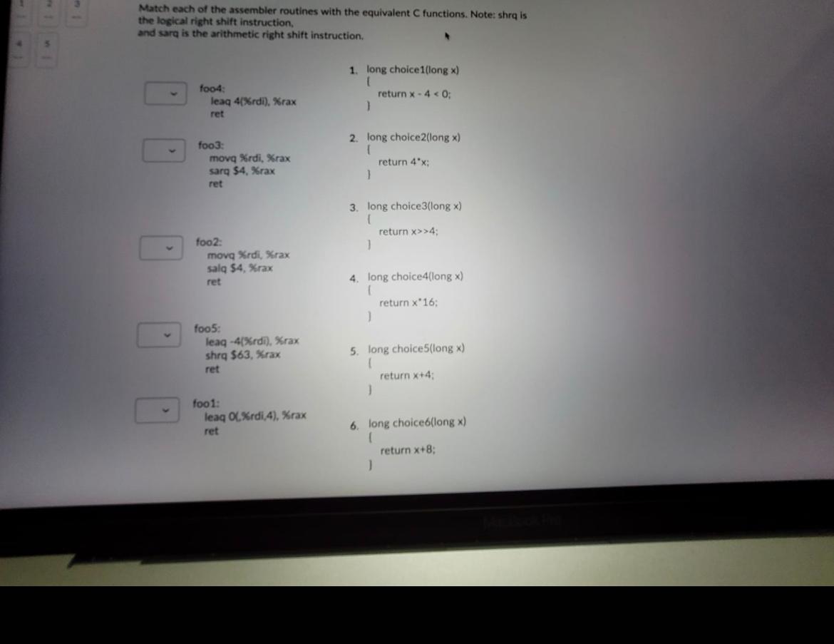 Solved Match each of the assembler routines with the | Chegg.com