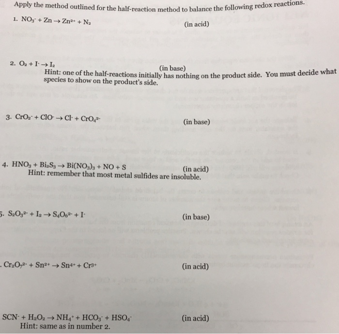 Solved Apply the method outlined for the half-reaction | Chegg.com