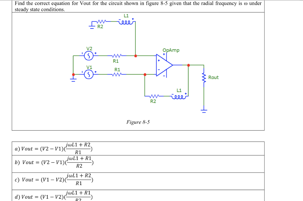 Solved Find the correct equation for Vout for the circuit | Chegg.com