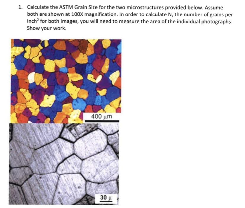 Solved 1. Calculate the ASTM Grain Size for the two | Chegg.com