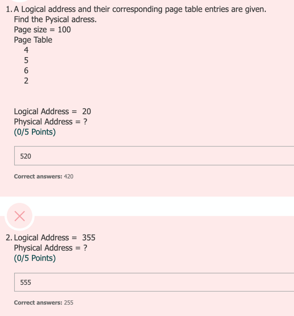 Solved A Logical address and their corresponding page table | Chegg.com
