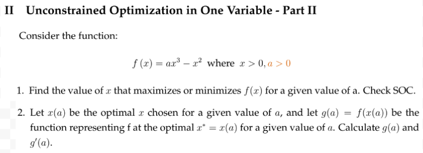 Solved II Unconstrained Optimization in One Variable - Part | Chegg.com