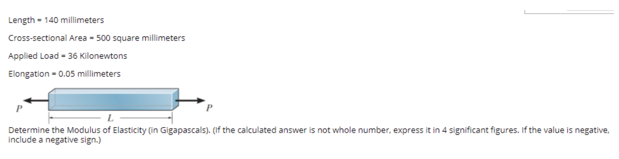 Solved Length = 140 millimeters Cross-sectional Area = 500 | Chegg.com