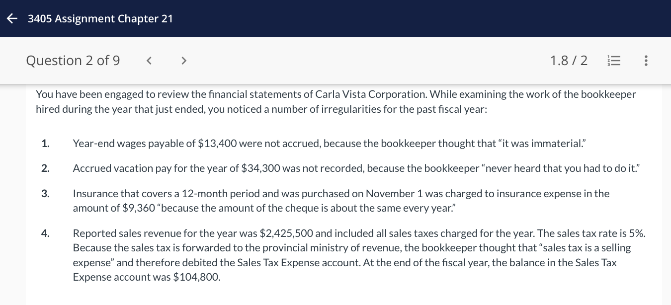 Solved Post the necessary entries assuming that Carla Vista | Chegg.com
