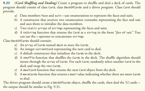 Solved 9.23 (Card Shuffling and Dealing Create a program to | Chegg.com