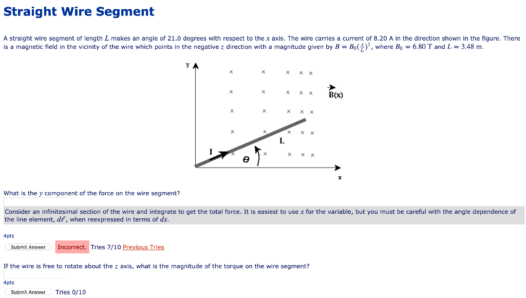 Solved Straight Wire Segment A straight wire segment of | Chegg.com