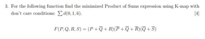 Solved 3. For the following function find the minimized | Chegg.com