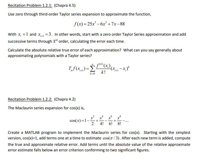 Solved Recitation Problem 1.2.1: (Chapra 4.5) Use zero | Chegg.com