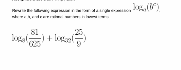 Solved log,(F) Rewrite the following expression in the form | Chegg.com