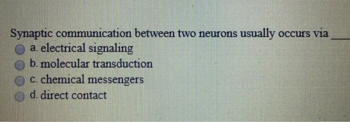 Solved Synaptic communication between two neurons usually | Chegg.com