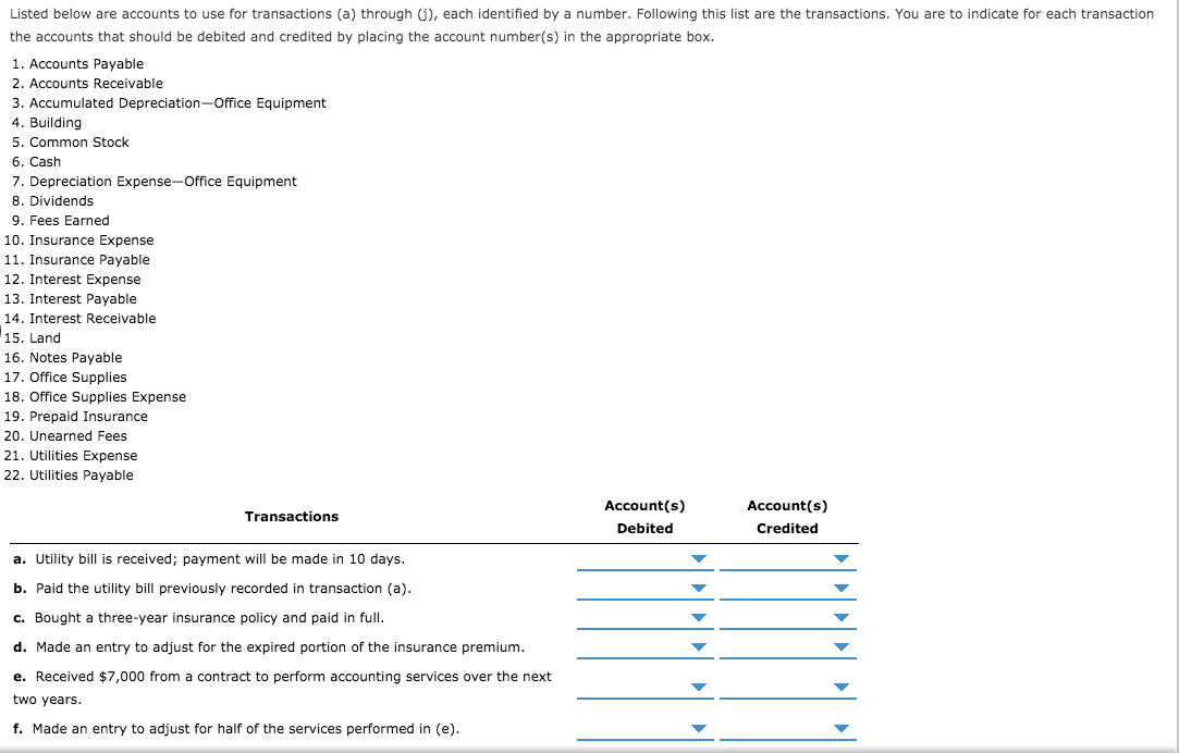 Solved Listed below are accounts to use for transactions (a) | Chegg.com Solved Listed below are accounts to use for transactions (a) | Chegg.com