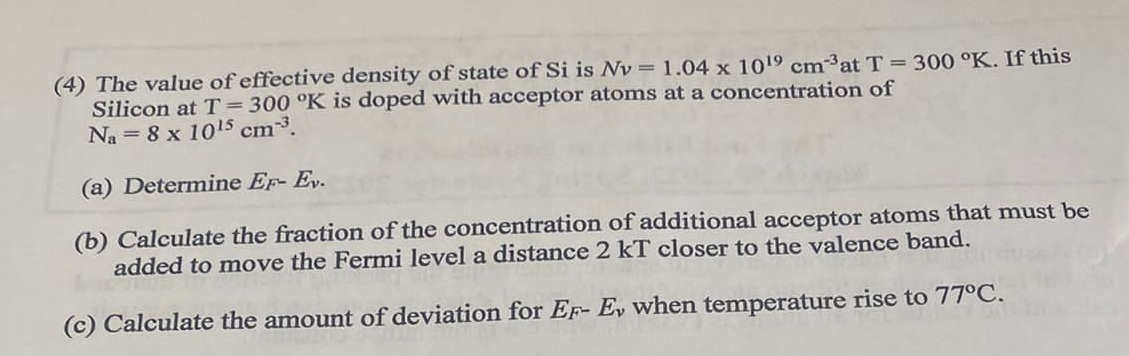 Solved = (4) The value of effective density of state of Si | Chegg.com
