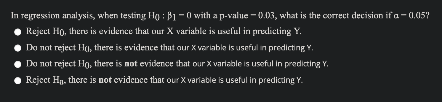 Solved In regression analysis, when testing Ho : B1 = 0 with | Chegg.com
