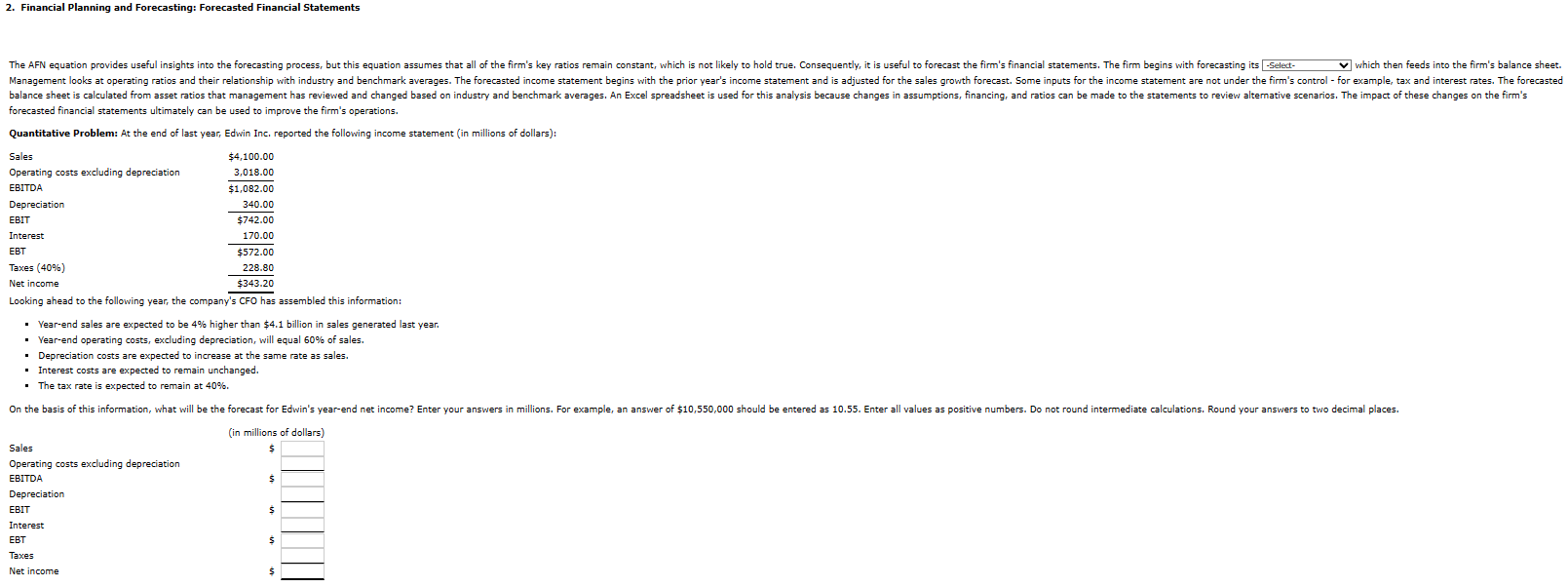 Solved 2. Financial Planning and Forecasting: Forecasted | Chegg.com