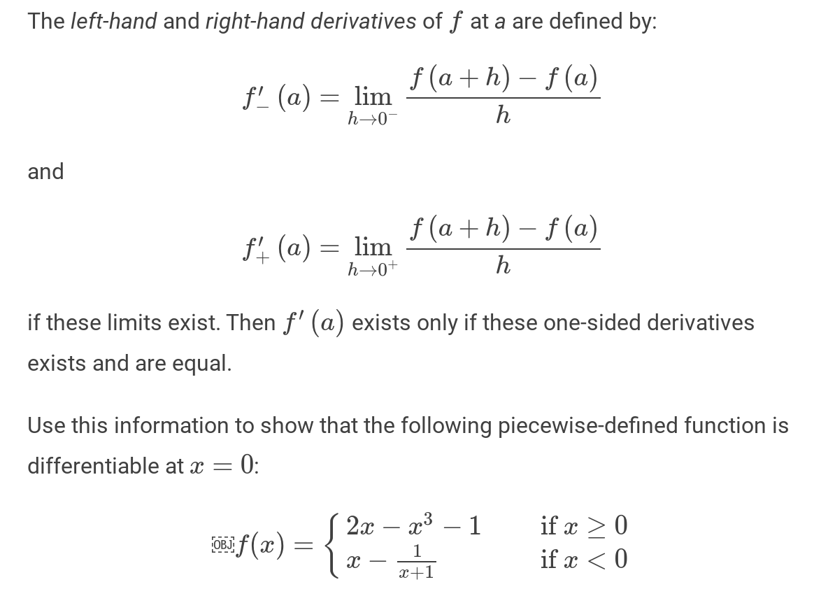 Solved The left-hand and right-hand derivatives of f at a | Chegg.com