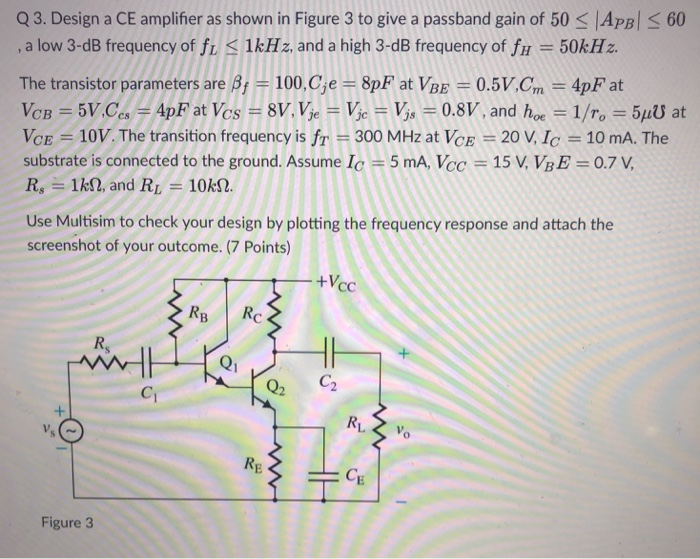 Solved Q 3, Design a CE amplifier as shown in Figure 3 to | Chegg.com