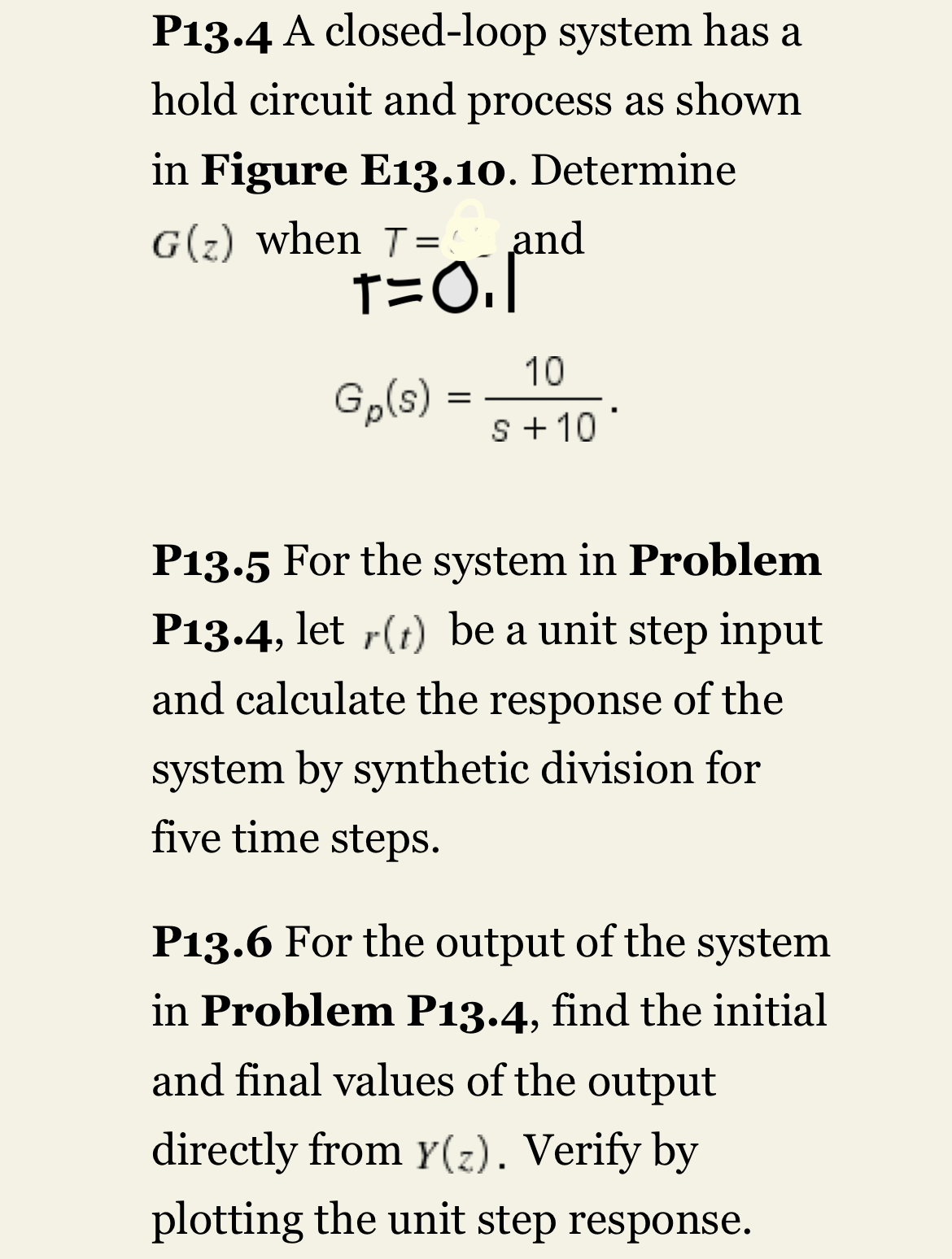 Solved P13.4 A closed-loop system has a hold circuit and | Chegg.com