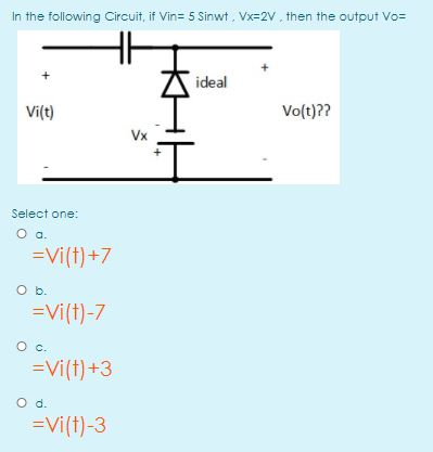 Solved In the following Circuit, if Vin= 5 Sinwt. Vx=2V , | Chegg.com