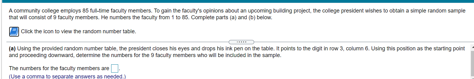 Solved Row Number Random Numbers Column Number 01-05 06-10 | Chegg.com