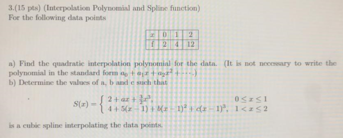 Solved 3.(15 pts) (Interpolation Polynomial and Spline | Chegg.com