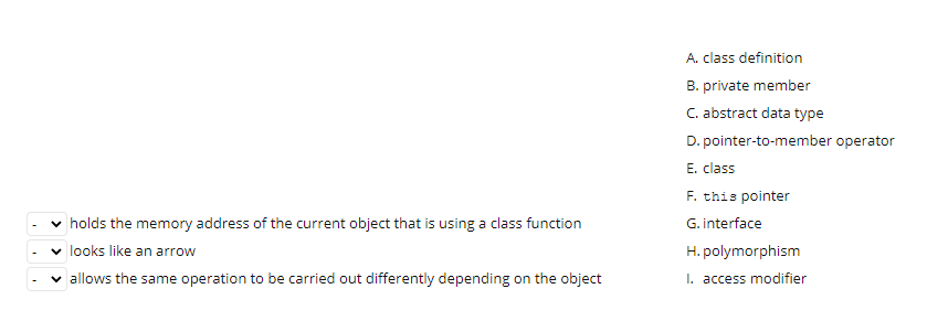 Solved A. class definition B. private member C. abstract | Chegg.com