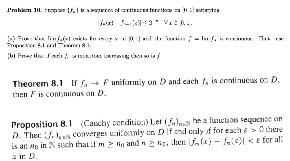 Solved Problem 10. Suppose {fn} is a sequence of continuous | Chegg.com