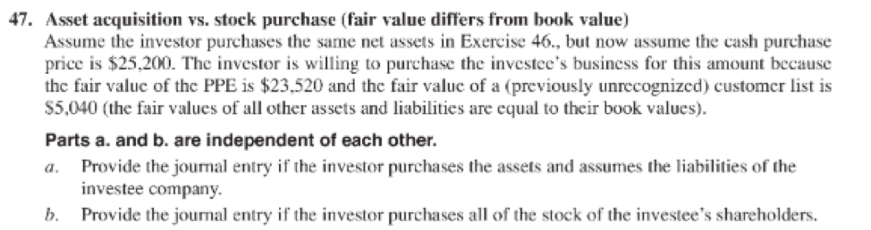 Solved 46. Asset acquisition vs. stock purchase (fair value | Chegg.com