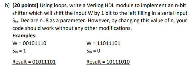 Solved b) (20 points] Using loops, write a Verilog HDL | Chegg.com