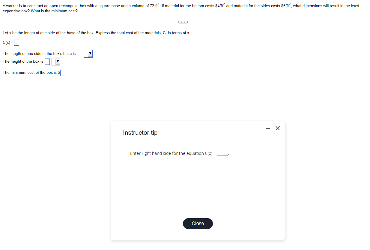 Solved A worker is to construct an open rectangular box with | Chegg.com