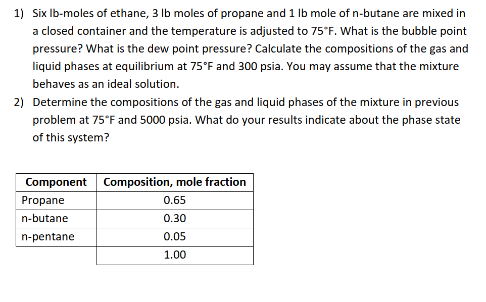 Solved 1) Six lb-moles of ethane, 3 lb moles of propane and | Chegg.com