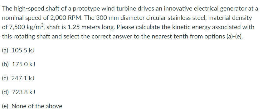 Solved The high-speed shaft of a prototype wind turbine | Chegg.com